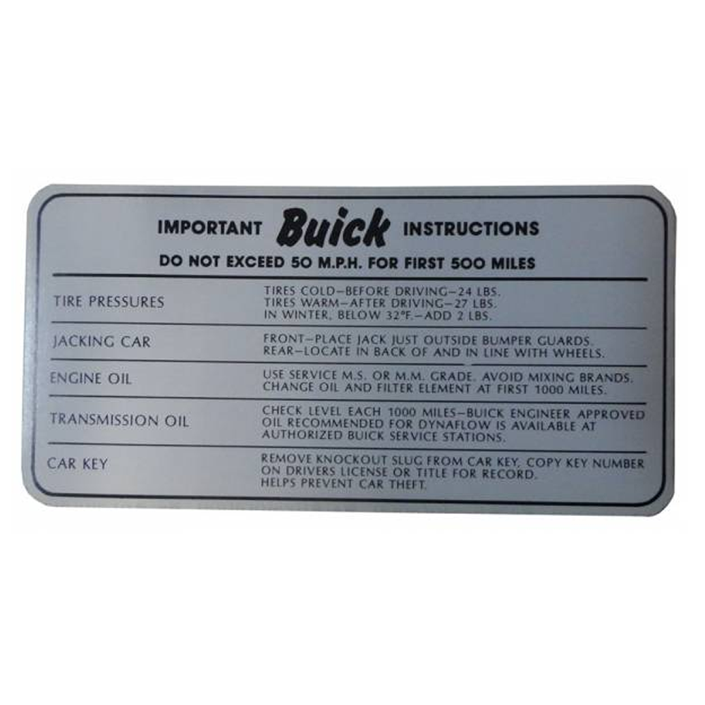 Tire / Oil Pressure Decal