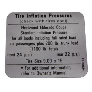 Cadillac Restoration Parts Tire Pressure Decal - DA0062