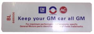 "Keep Your GM All GM" Air Cleaner Decal - Riviera With Heavy Duty Filter