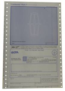 1979 Lincoln Restoration Parts New Car Window Price Sticker - DL0154