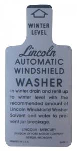1954 Lincoln Restoration Parts Windshield Washer Bottle Lid Decal - DL0296