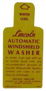 1956 Lincoln Restoration Parts Windshield Washer Bottle Bracket Decal ...