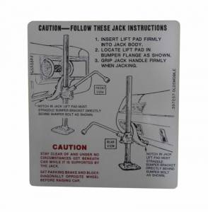 1967 Oldsmobile Restoration Parts Jack Instructions Decal - DO0080