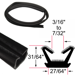 Window / Glass Run Channel - Flexible - 8' Strip - 31/64" Tall 27/64" Wide