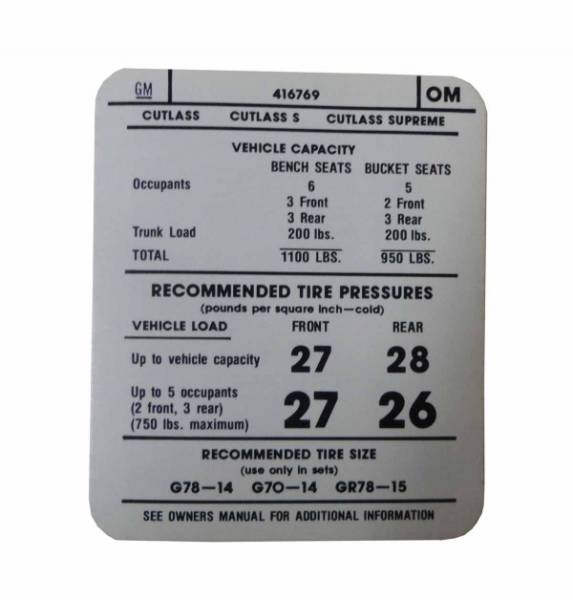 Tire Pressure Decal